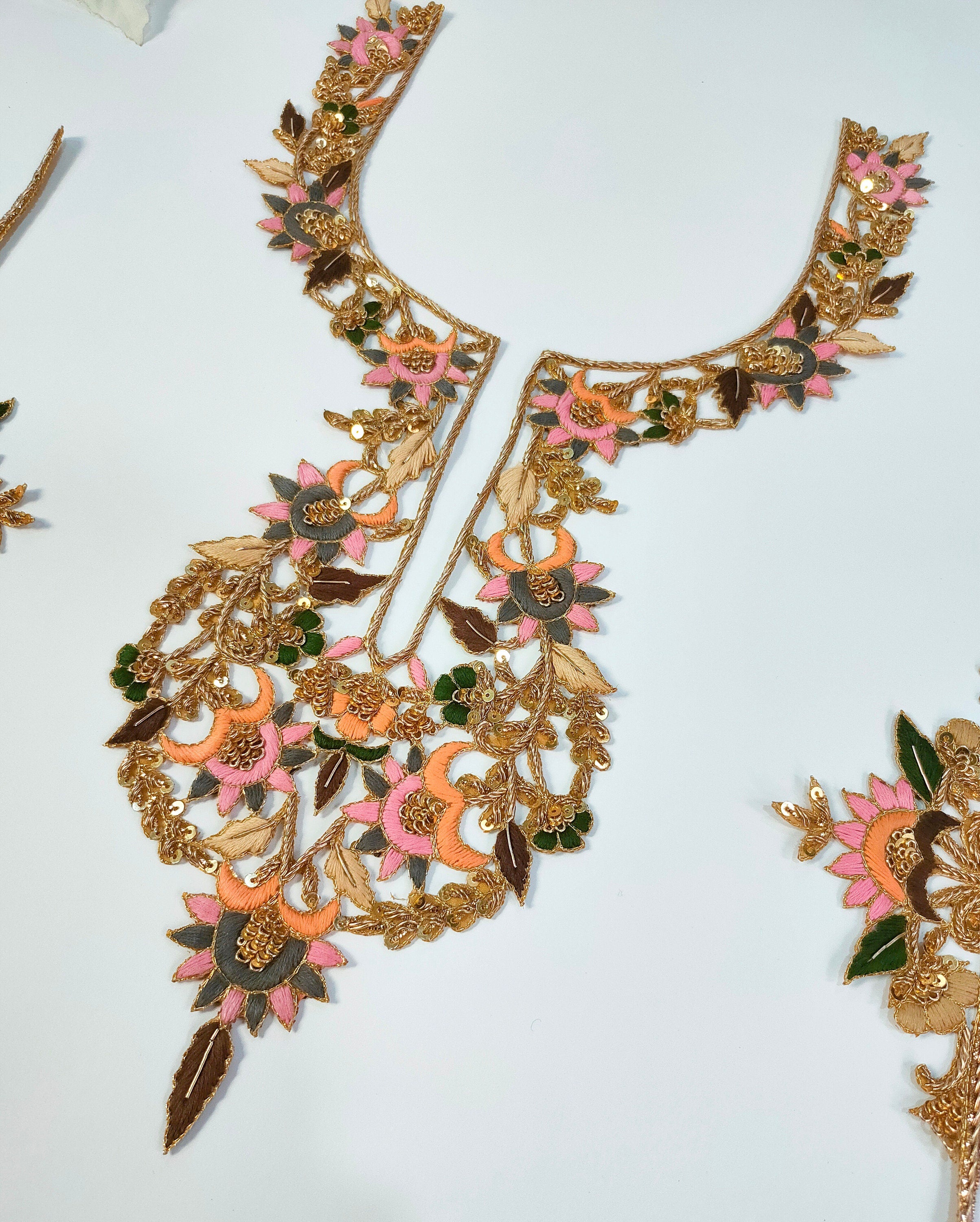 Embroidered Neckline Patch with Sleeves: Pastel Threadwork Zardozi App ...